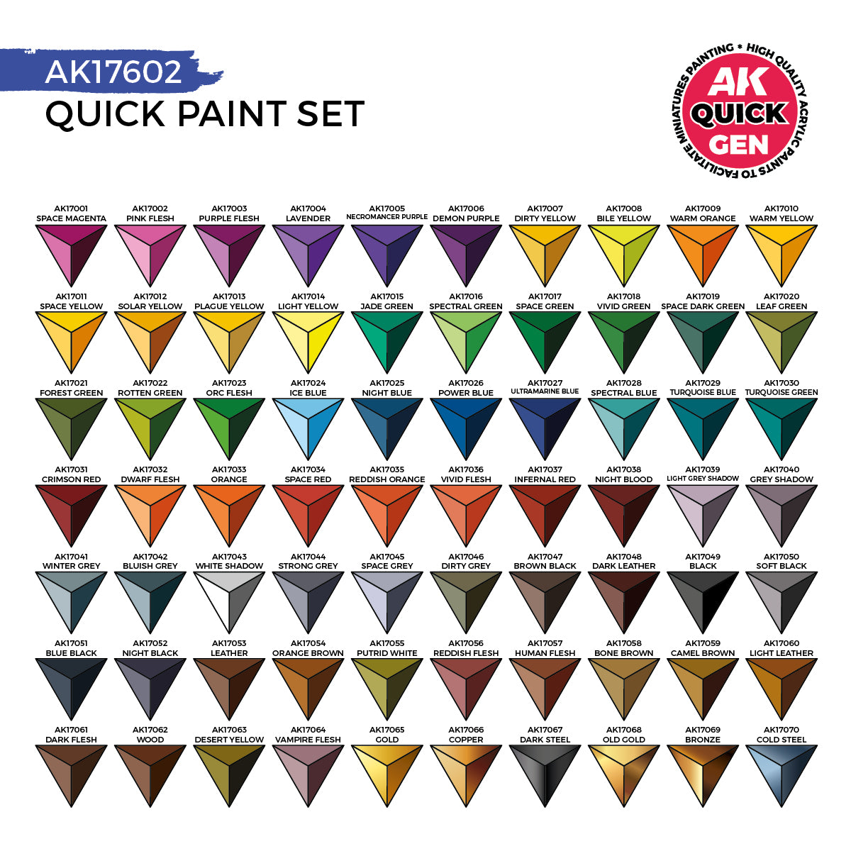 AK Quick Gen Contrast Paint Quick Paint Set 72 Colors 2 Brushes